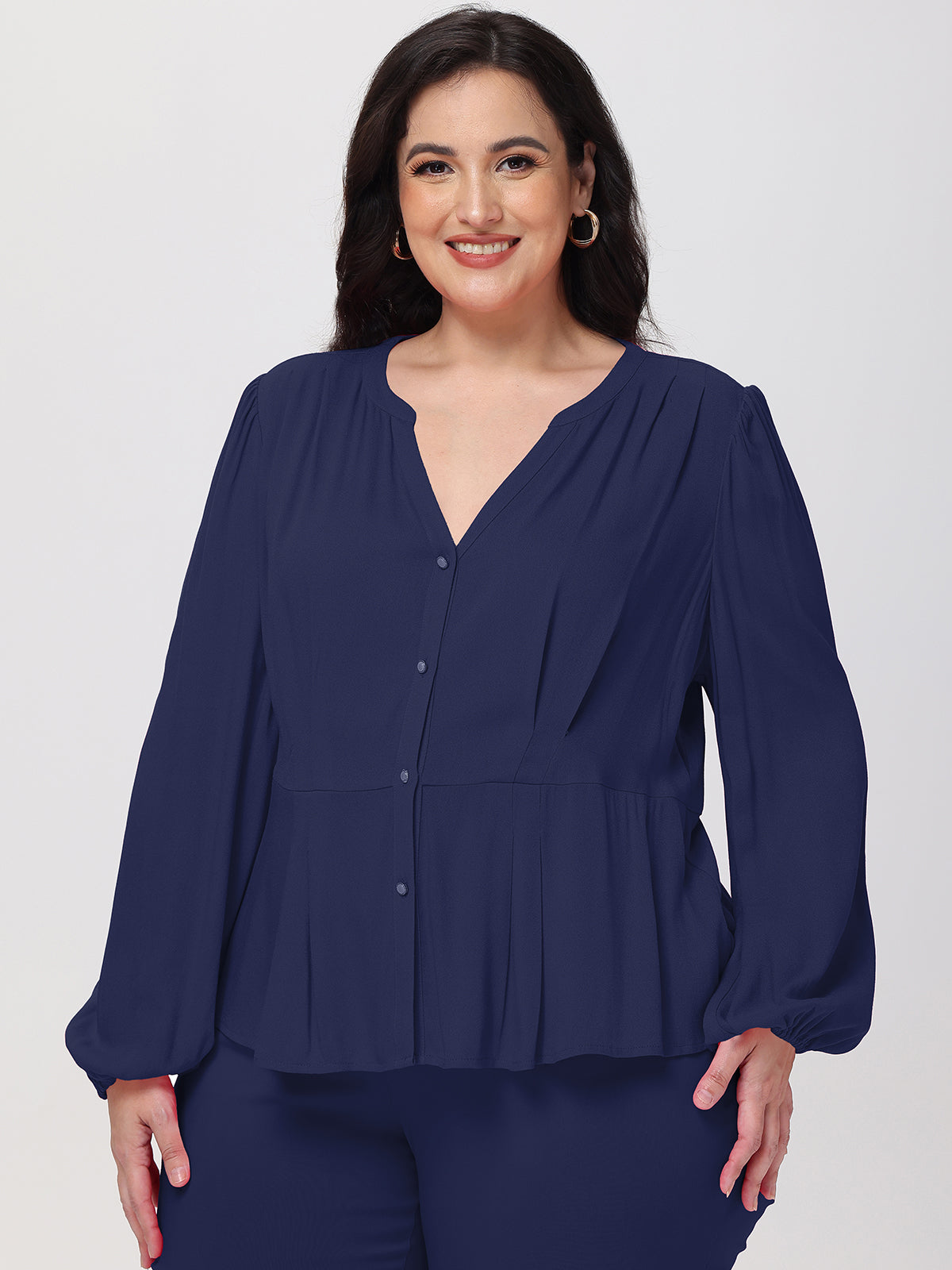 89th & Madison PLUS Puff Sleeve Split Neck Blouse