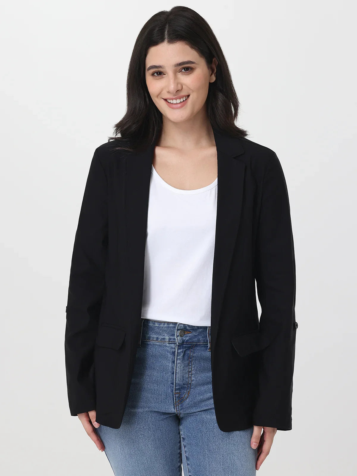 89th & Madison Lapel Collar Roll Tab Sleeve Blazer