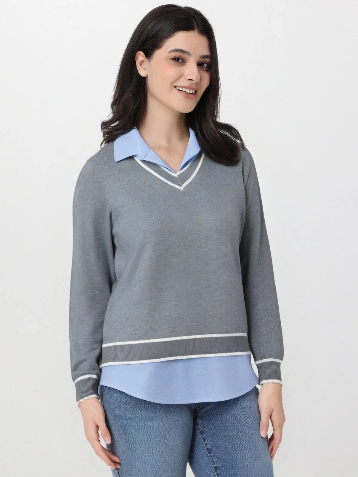 Madison Mixed Media Sweater – Medium Grey Heather | 89th & Madison